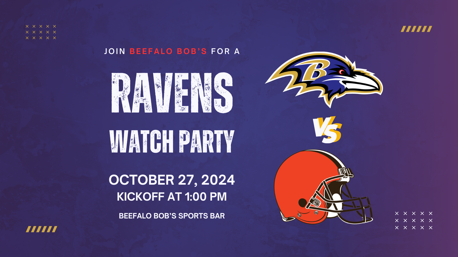 Ravens vs Browns Watch Party - Beefalo Bobs Catering